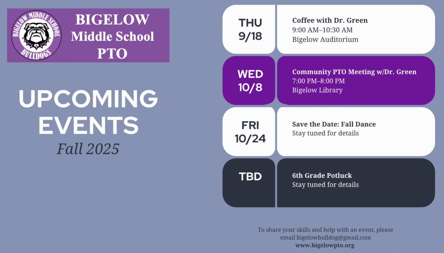 Mark Your Calendars | Bigelow PTO