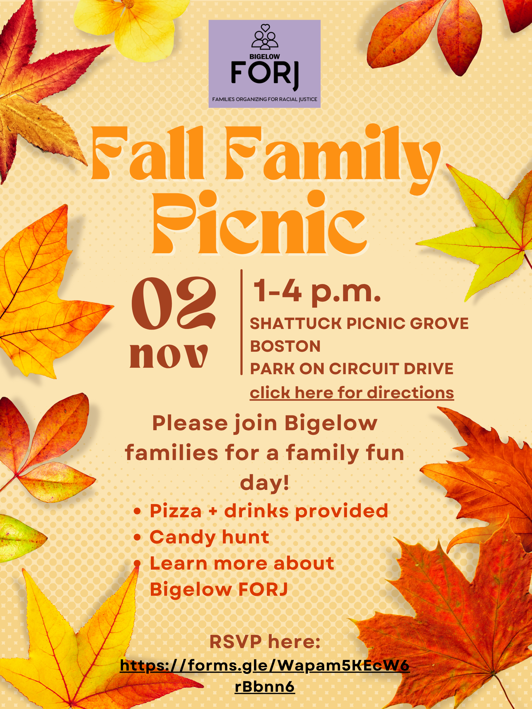 RSVP by 10/31: FORJ Fall Family Picnic, November 2nd | Bigelow PTO